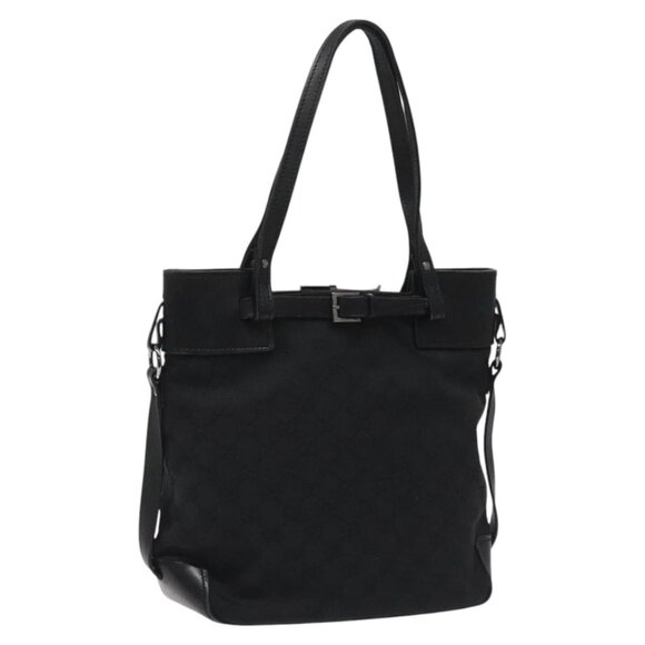 Gucci | Bags | Gucci Gg Canvas Tote Bag Black Silver 7757 Auth Nb044 ...